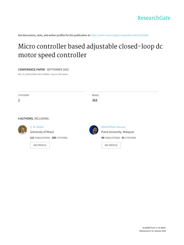Micro Controller Based Adjustable Closed-Loop DC Motor Speed Controller | PDF