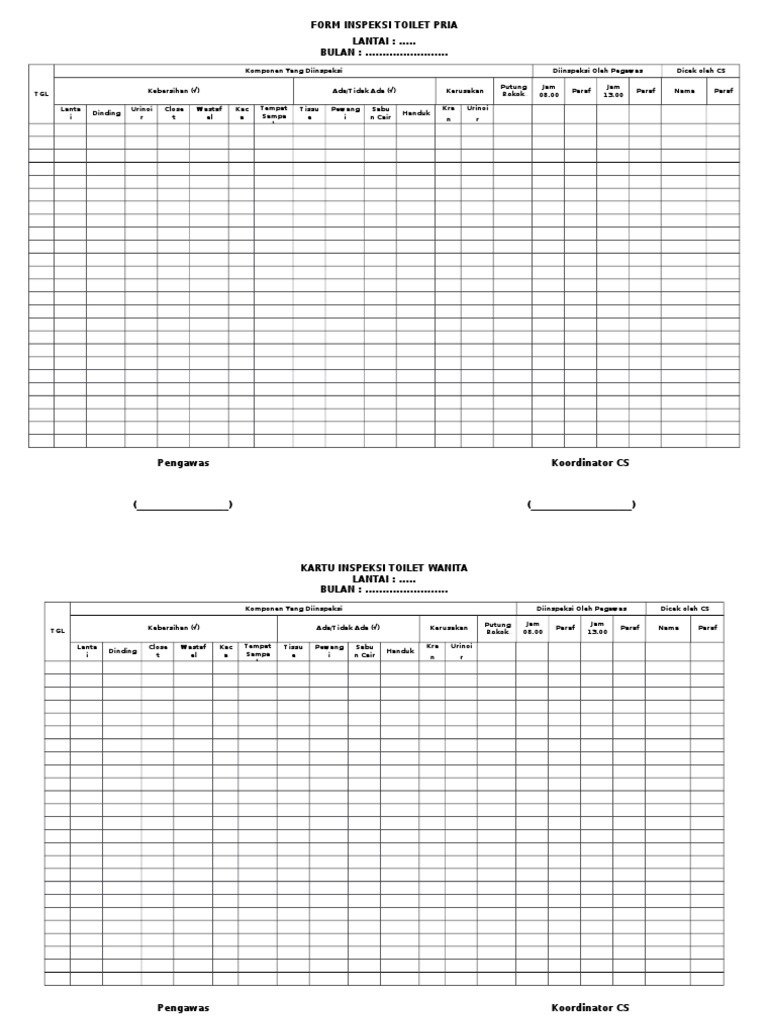 Form Inspeksi Toilet | PDF