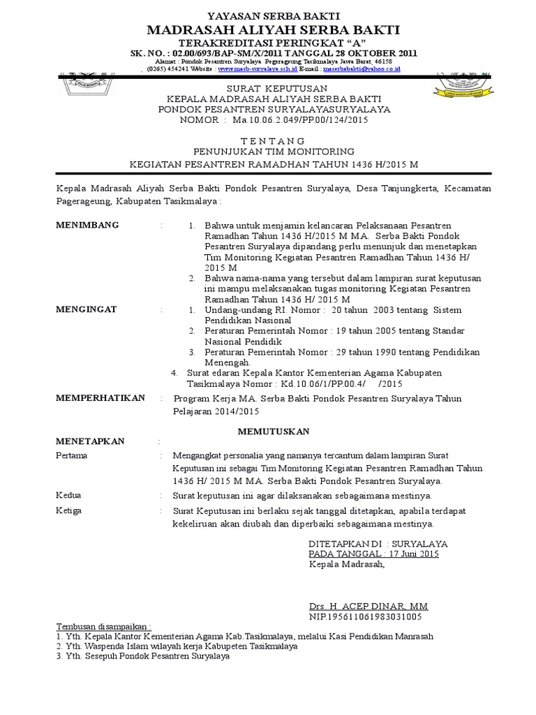 Contoh SK Kegiatan Ramadhan | PDF