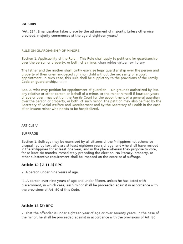 Ra 6809 | PDF | Legal Guardian | Suffrage