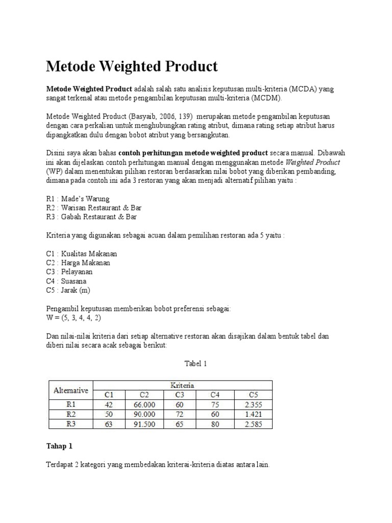 Metode Weighted Product | PDF
