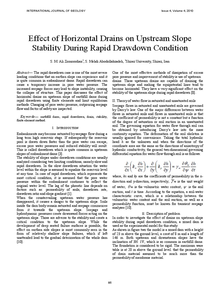 Horizontal Drains in Rapid Drawdown Stability | PDF | Soil Mechanics | Dam