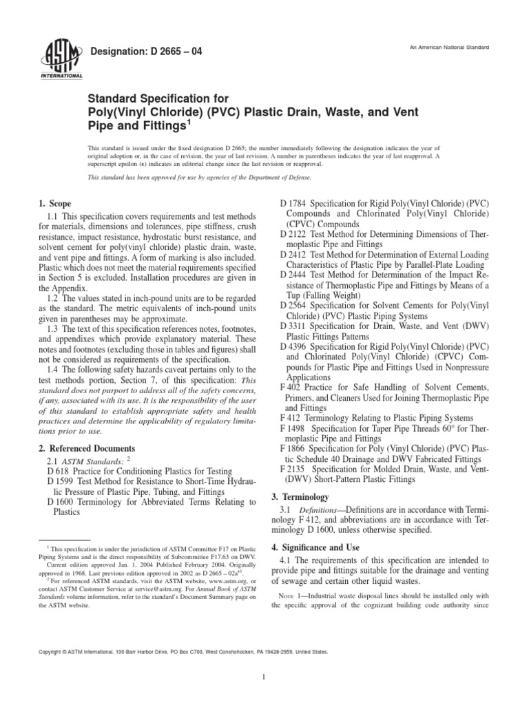 Astm d2665 | PDF | Pipe (Fluid Conveyance) | Polyvinyl Chloride