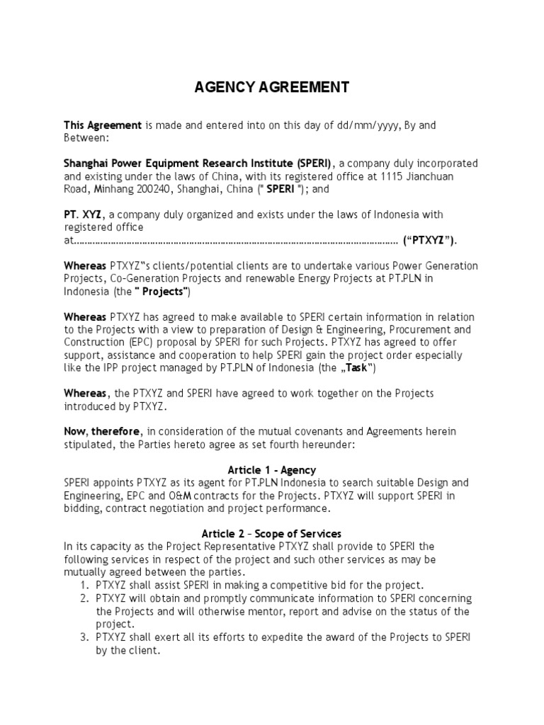 Agency Agreement Draft | PDF | Indemnity | Social Institutions