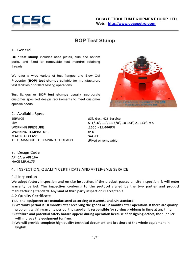 BOP Test Stump | PDF