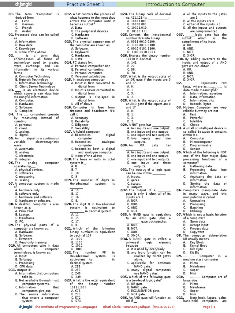 Fundamental of Computer | PDF | Computer Hardware | Input/Output