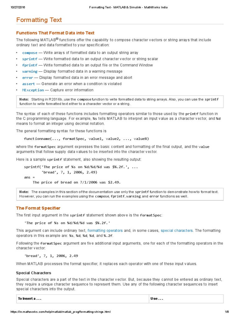 Formatting Text Matlab And Simulink Mathworks India Pdf Matlab Parameter Computer