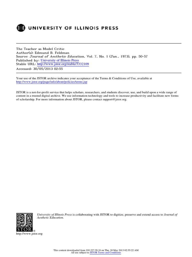 The Teacher As Model Critic | PDF | Visual Arts Education | Teachers