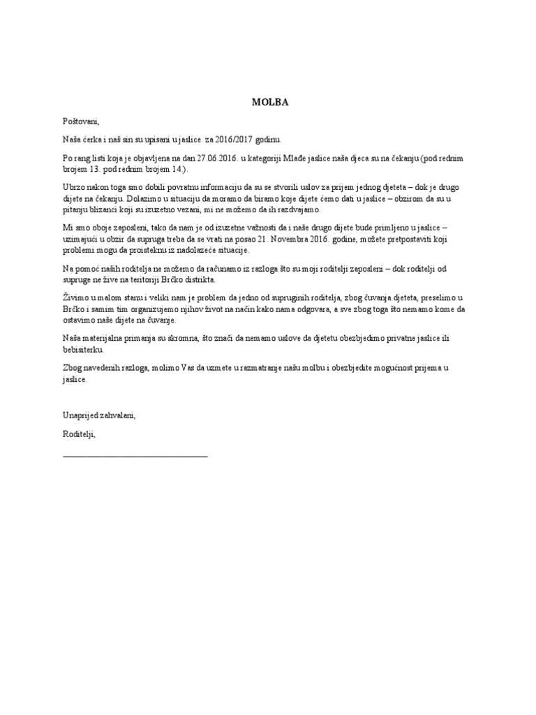 Molba Jaslice Forma | PDF