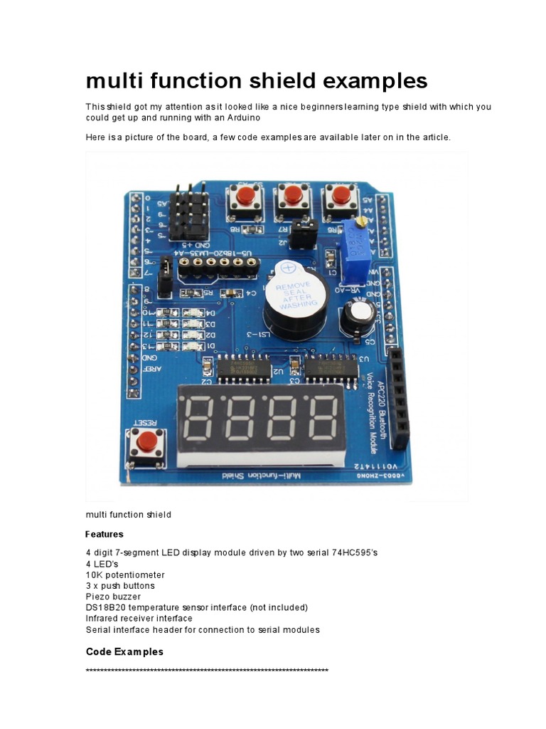 Multi Function Shield Examples | PDF | Arduino | Computer Architecture