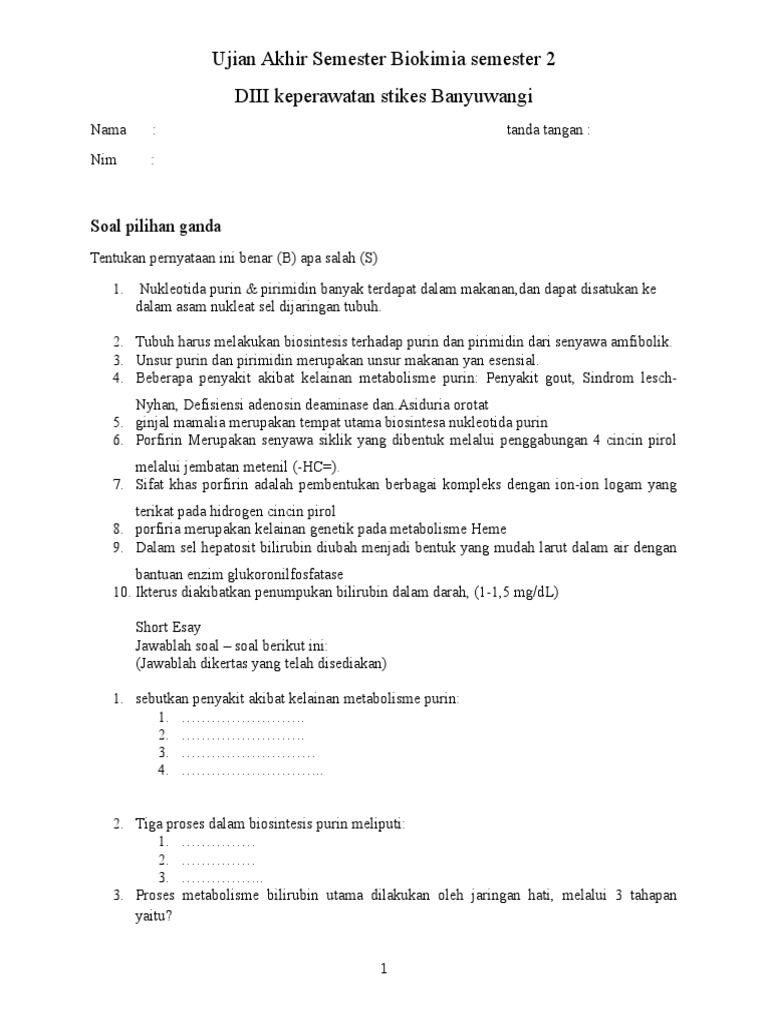 Soal UAS Biokimia | PDF