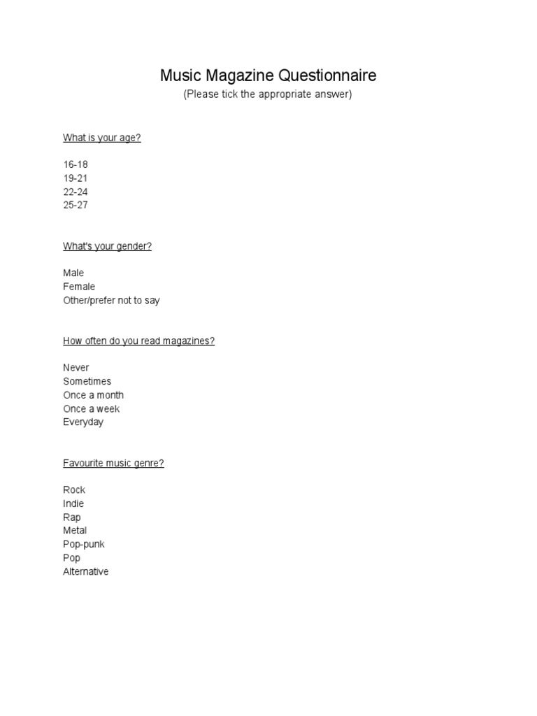 Music Magazine Reader Survey Insights | PDF | Art