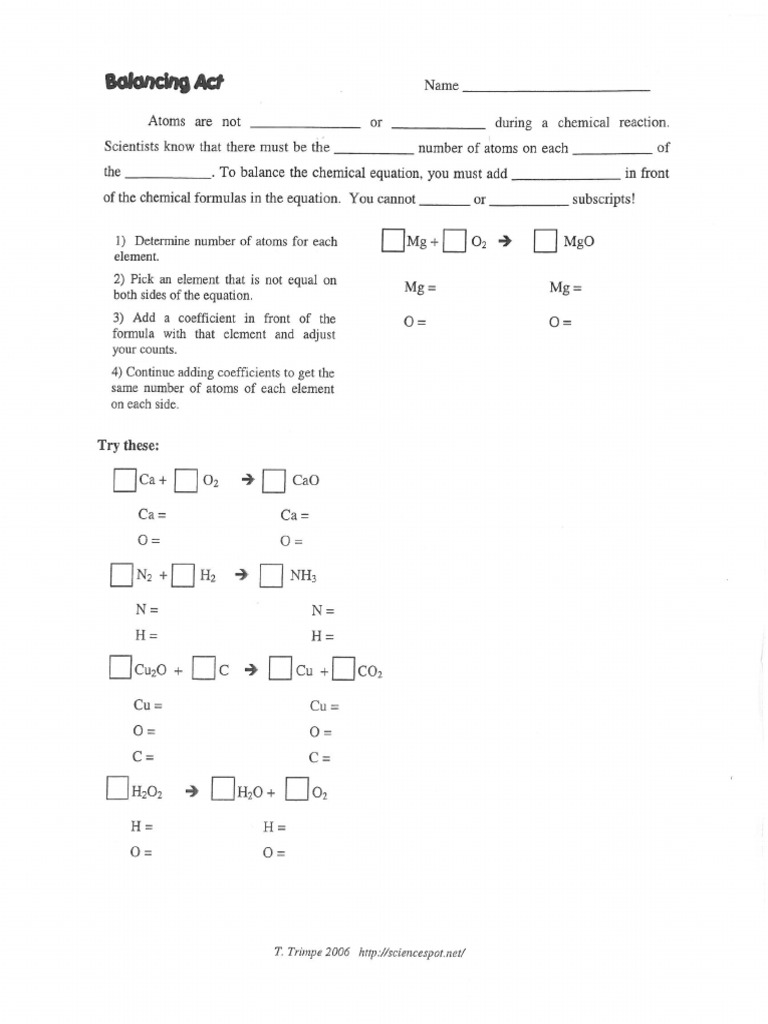 Balancing Act Practice Worksheet | PDF