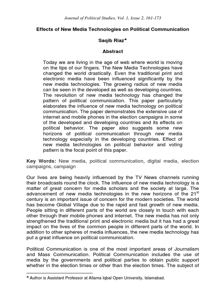 Media and Political Communication | PDF | New Media | Political Campaigns