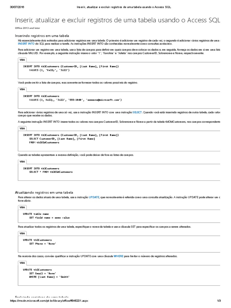 Instruções SQL básicas para inserir, atualizar e excluir registros em ...