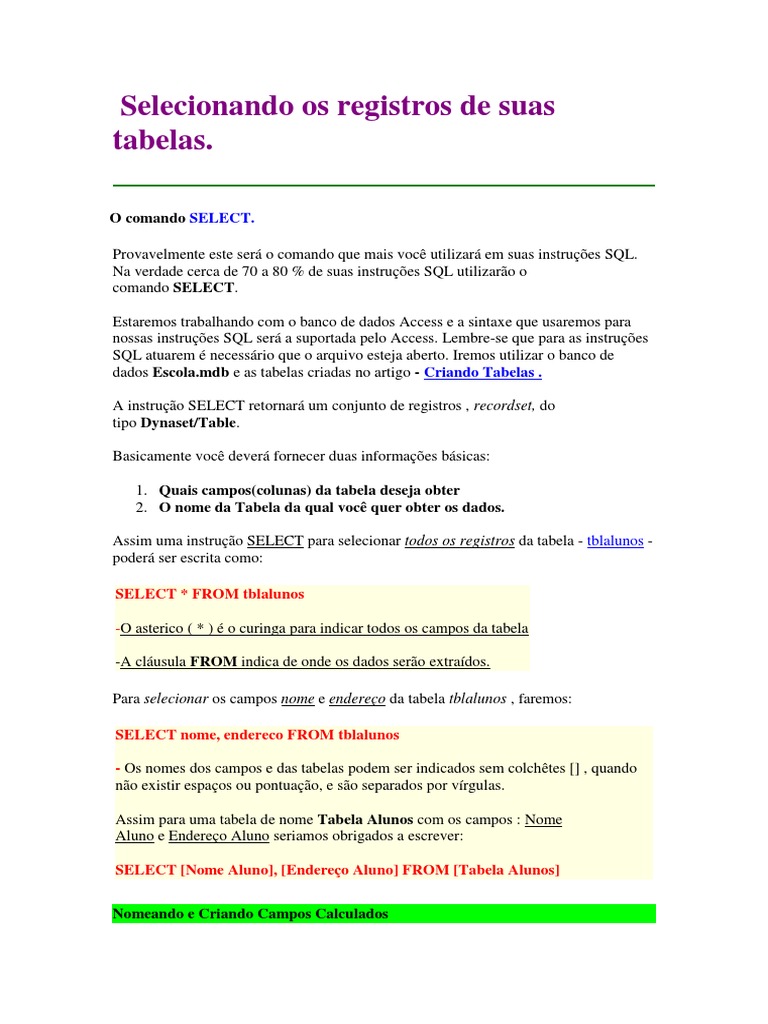 Selecionando Os Registros de Suas Tabelas - MYSQL | PDF | SQL | Dados