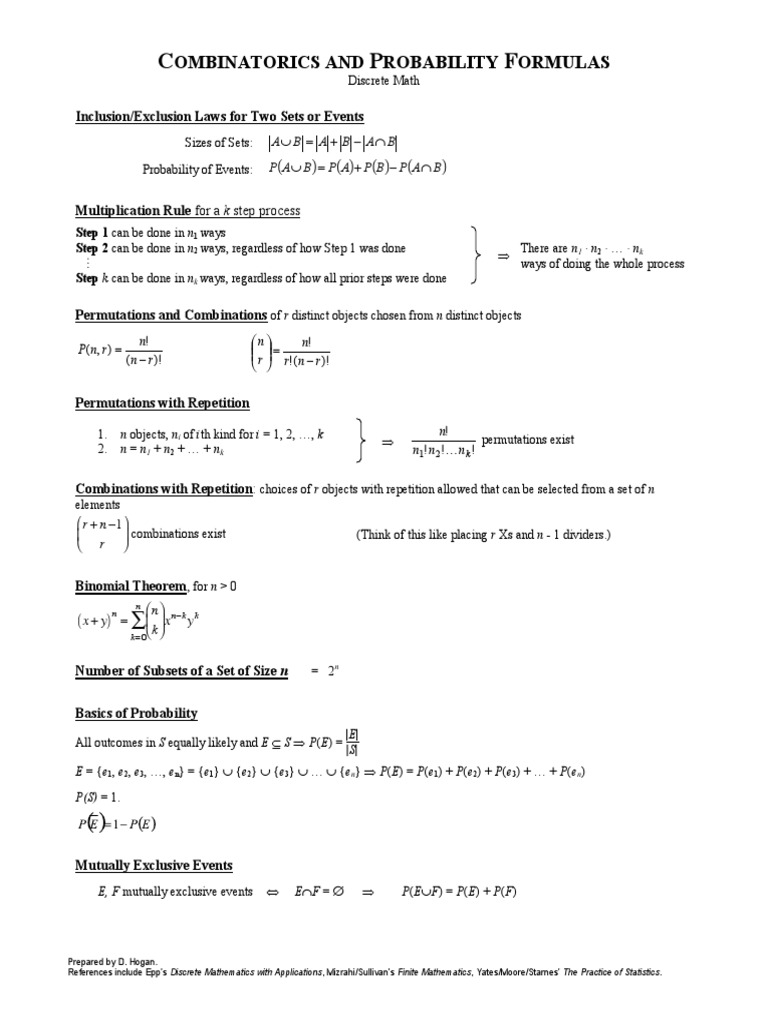 Combinatorics Probability Formulas | PDF