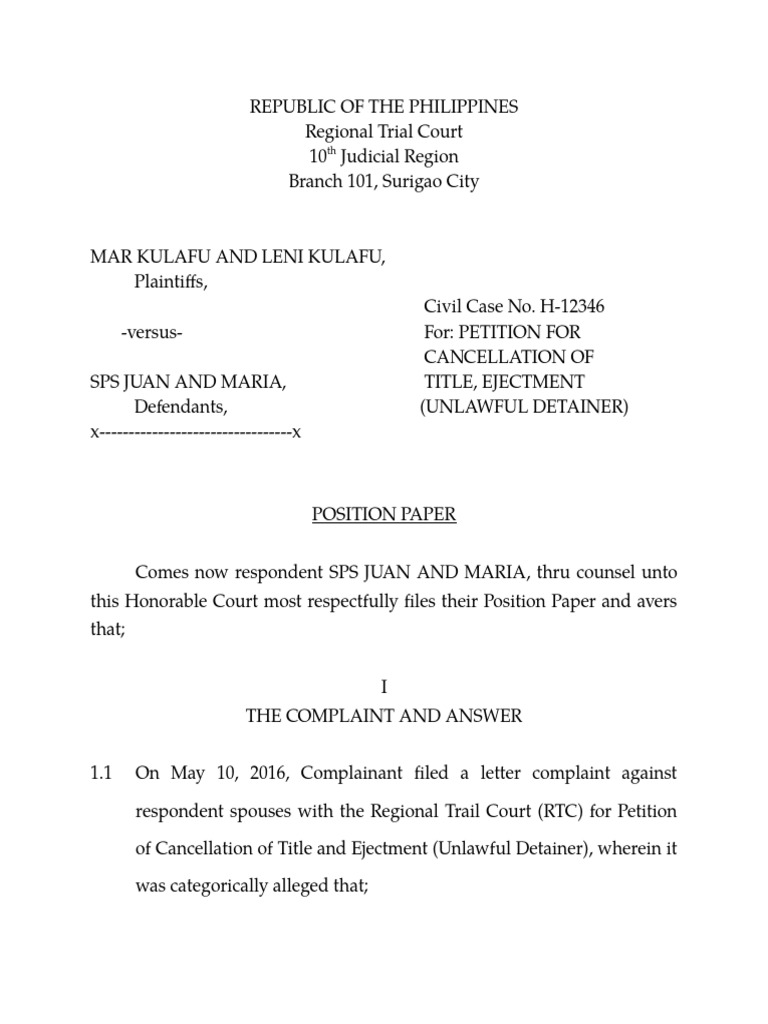 Position Paper | Download Free PDF | Laches (Equity) | Lawsuit