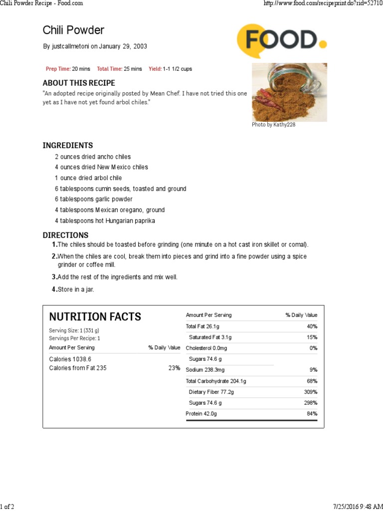 Chili Powder Recipe 3 - Food PDF | PDF | Chili Pepper | Nutrition Facts ...