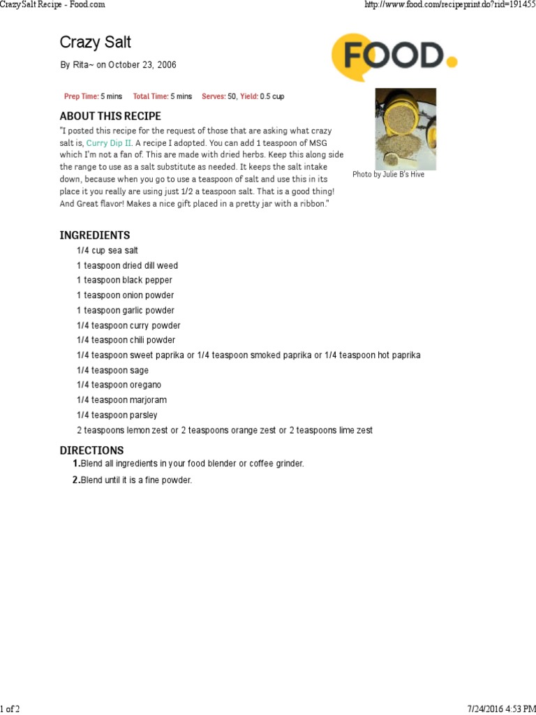 Crazy Salt Recipe - Food PDF | PDF | Paprika | Salt
