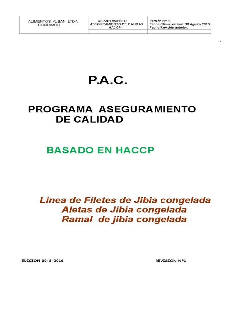 Jibia 2 P.A.C. Haccp Jibia Congelada 1 | PDF