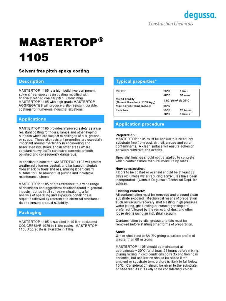 TDS - Mastertop 1105 | PDF | Asphalt | Concrete