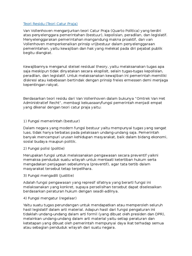 Teori Residu Van Vollenhoven dalam Catur Praja | PDF