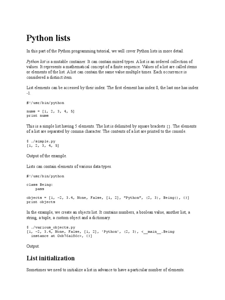 Python Lists: List Initialization | PDF | Control Flow | Ruby ...