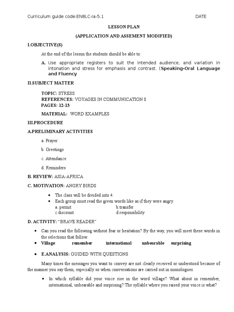 Lesson Plan-Stress 2modified | PDF | Linguistics | Semiotics