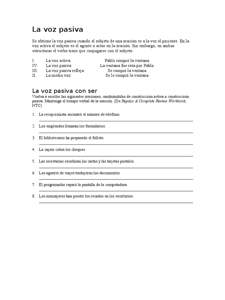 Comprendiendo la voz pasiva en español | PDF | Estilo (ficción ...