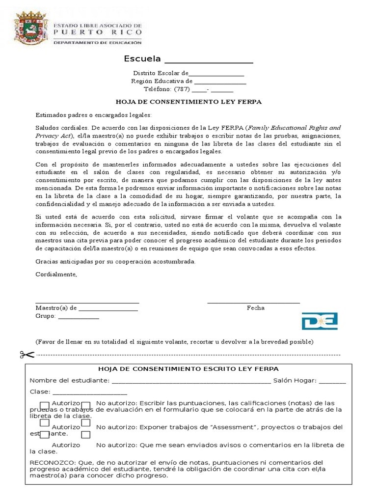 Carta de Autorizacion LEY FERPA 2 | PDF