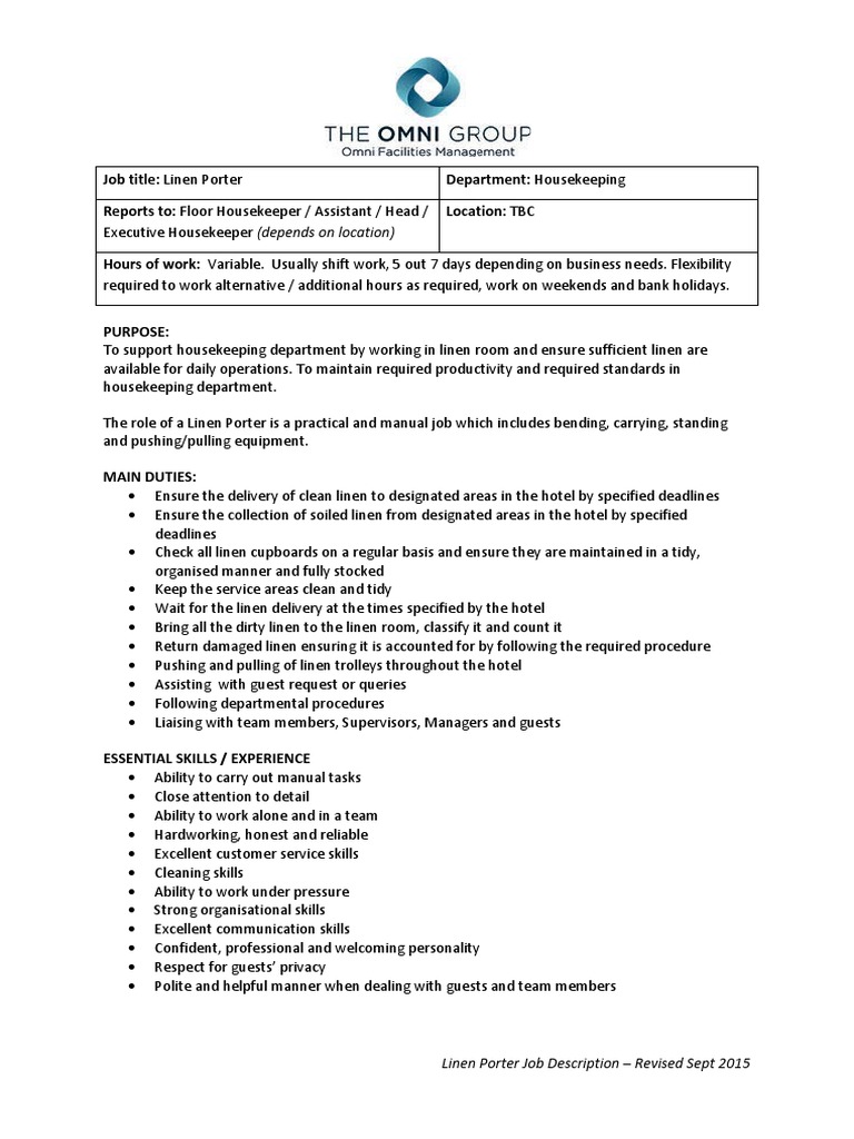 Porter Job Description