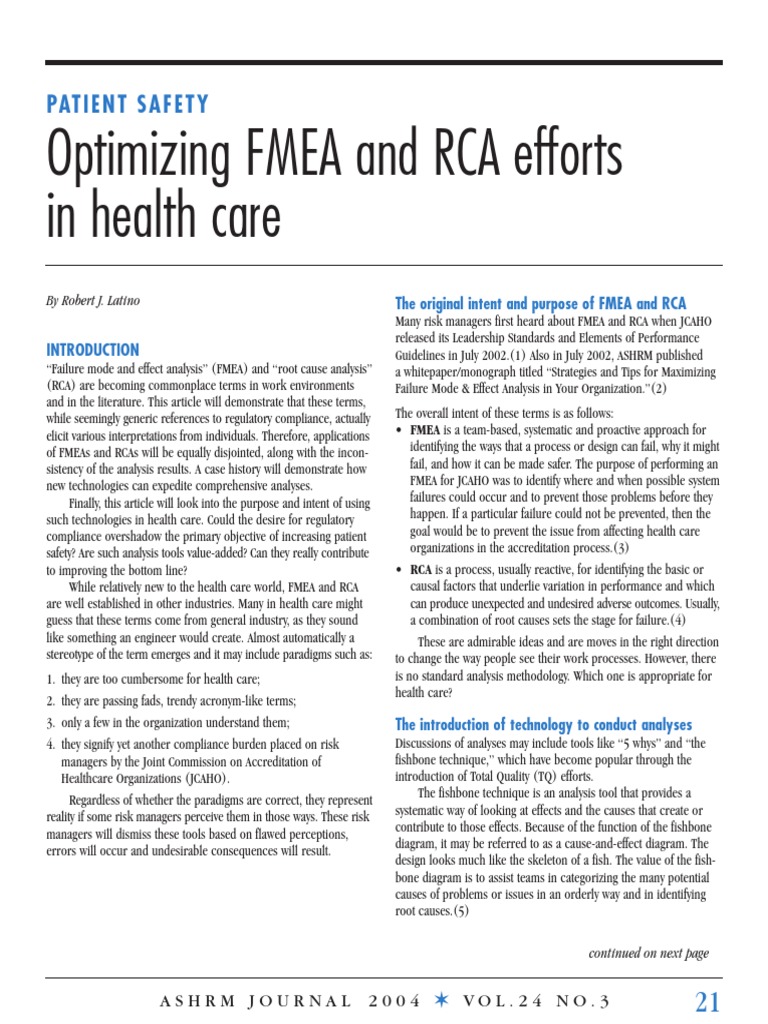 Tree Level of Causes Fmea Dan Rca | Joint Commission | Patient Safety