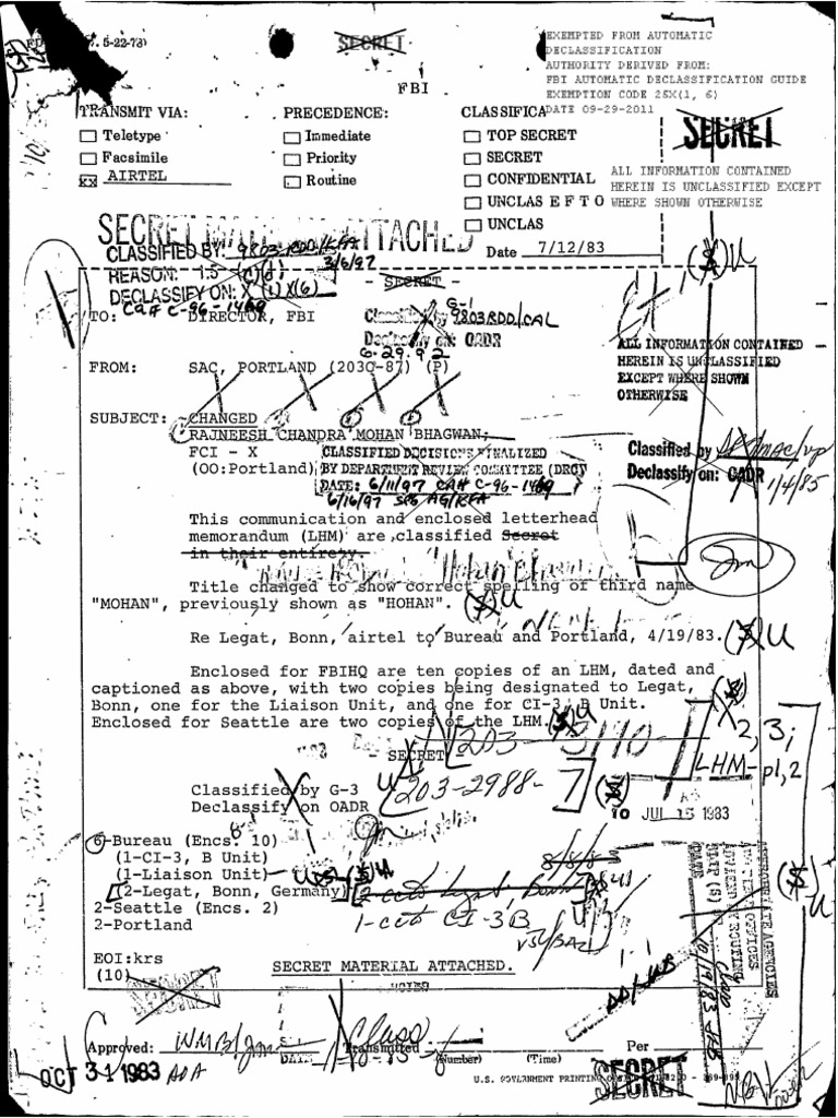 Bhagwan Shree Rajneesh FBI File | PDF