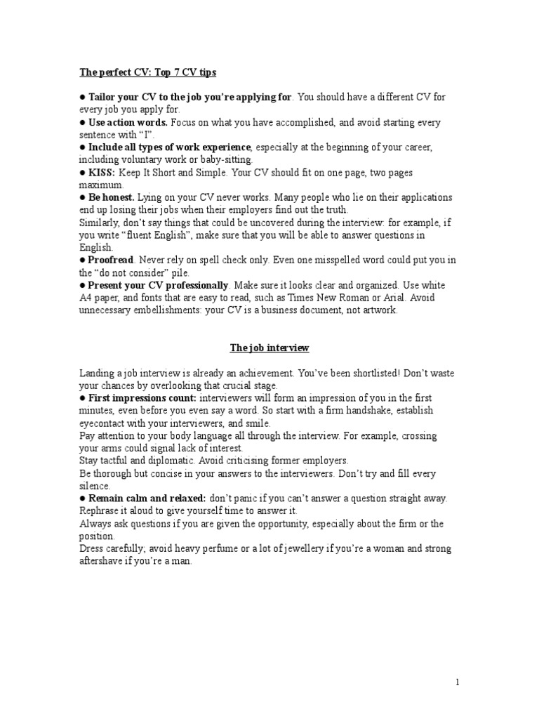 Essential CV Tips for Job Seekers | PDF | Internship | Job Hunting