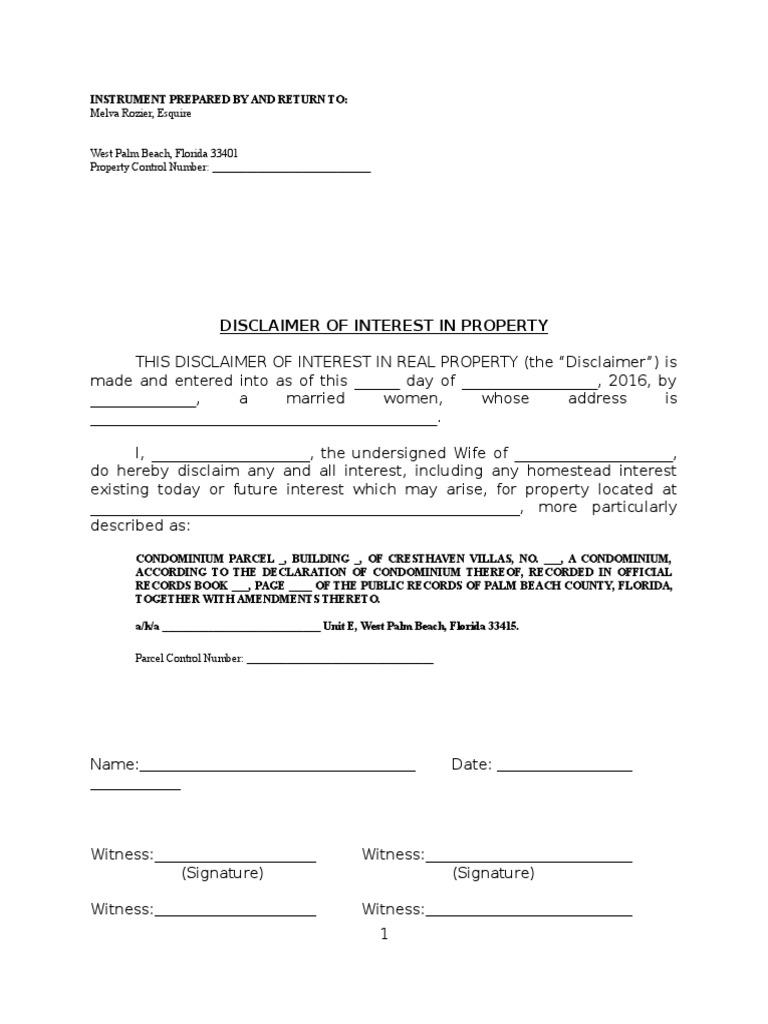 Disclaimer of Interest in Property Wifewithoutlitigation.2 Blank | PDF