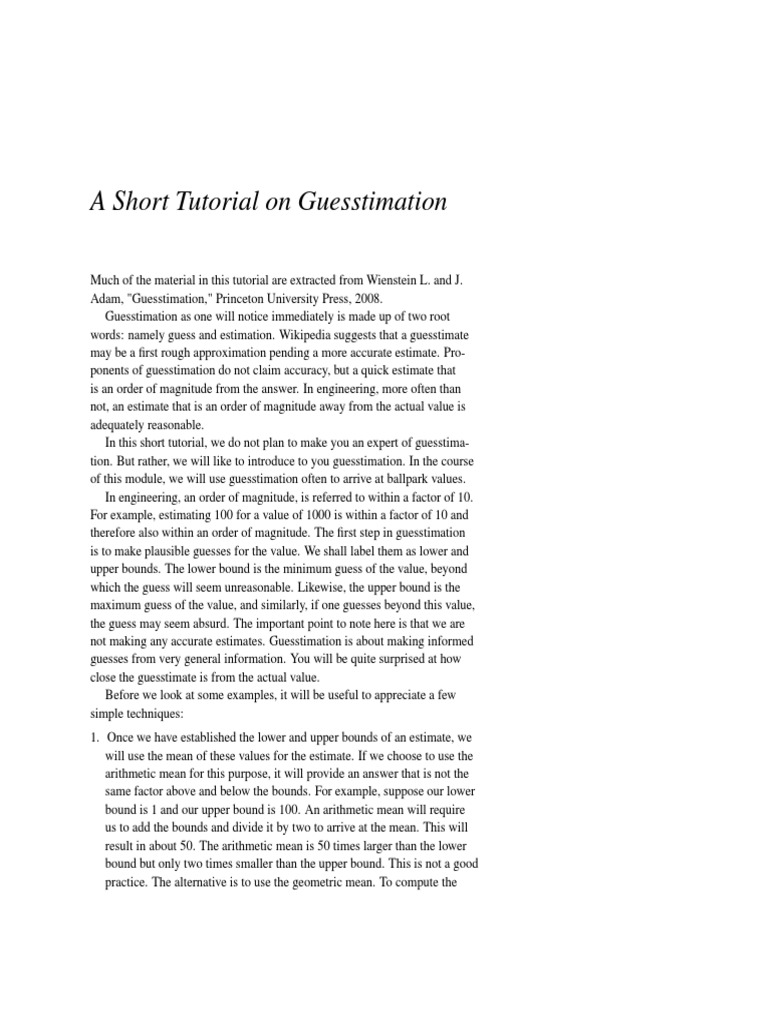 Guesstimation Handout | PDF | Mean | Multiplication