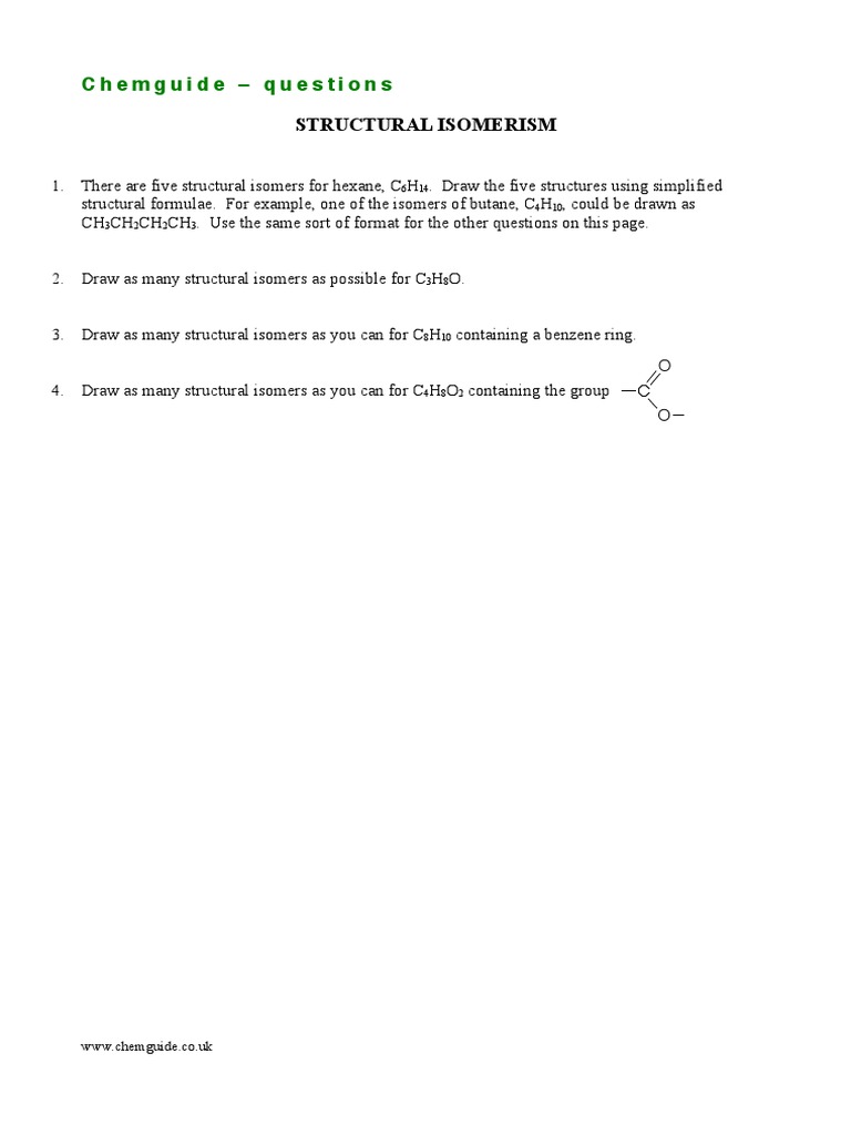 Chemguide - Questions: Structural Isomerism | PDF