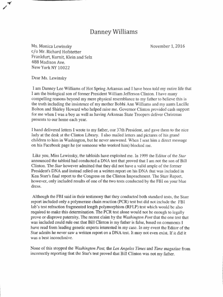 Letter From Danney Williams To Monica Lewinsky 2016-11-01 11-45 | PDF