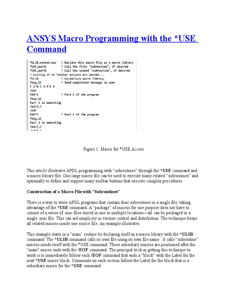 Ansys Macro Programming With The Pdf Subroutine Macro Computer Science 3498