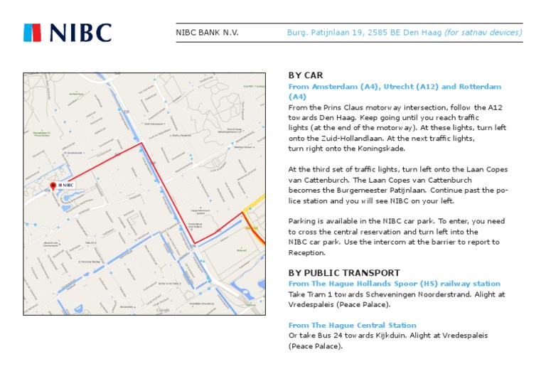 Directions to NIBC Bank, The Hague | PDF
