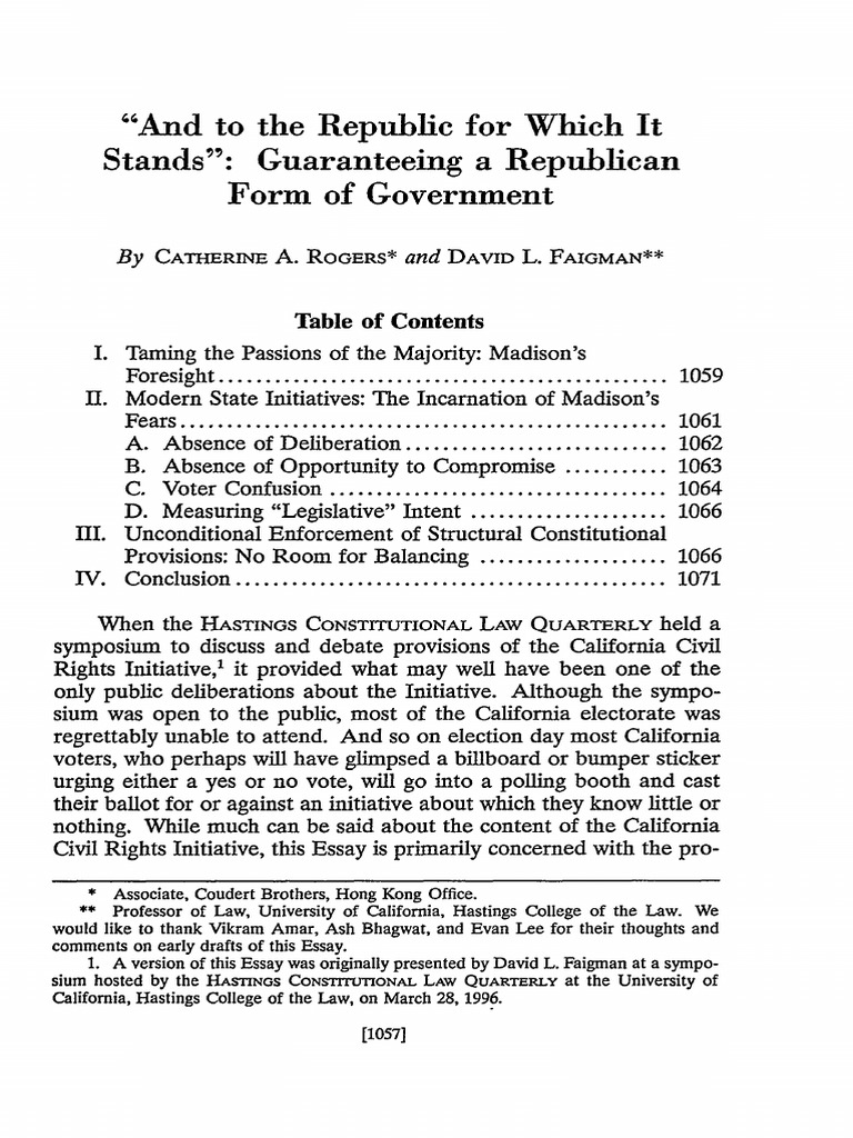 "And To The Republic For Which It Stands": Guaranteeing A Republican ...