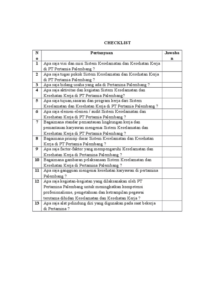 Ceklist Penilaian K3 | PDF