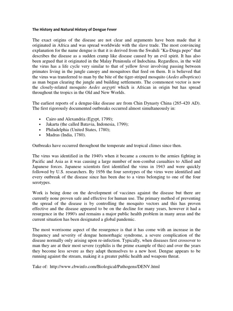The History and Natural History of Dengue Fever | PDF | Animal Diseases ...
