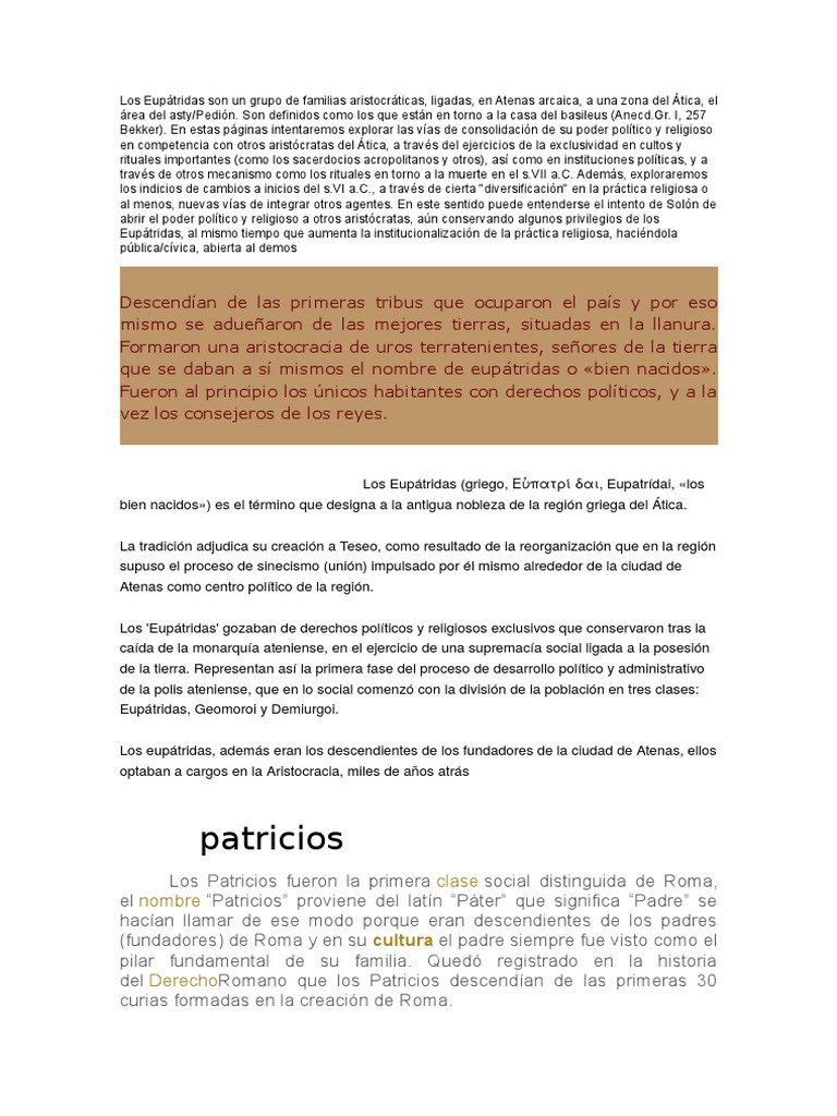 Los Eupátridas Son Un Grupo de Familias Aristocráticas | PDF | Roma ...