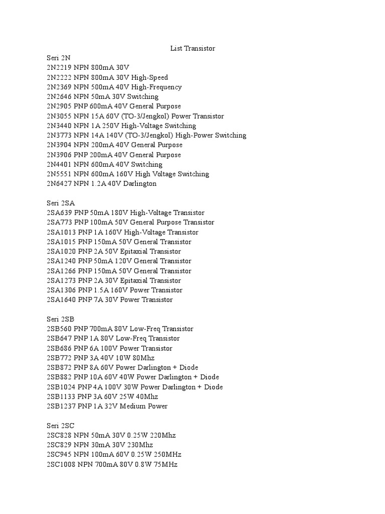 List Transistor | PDF | Bipolar Junction Transistor | Transistor