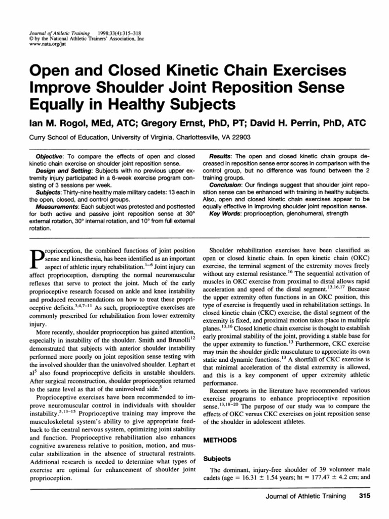 Open and Closed Kinetic Chain Exercises | PDF | Shoulder | Analysis Of ...
