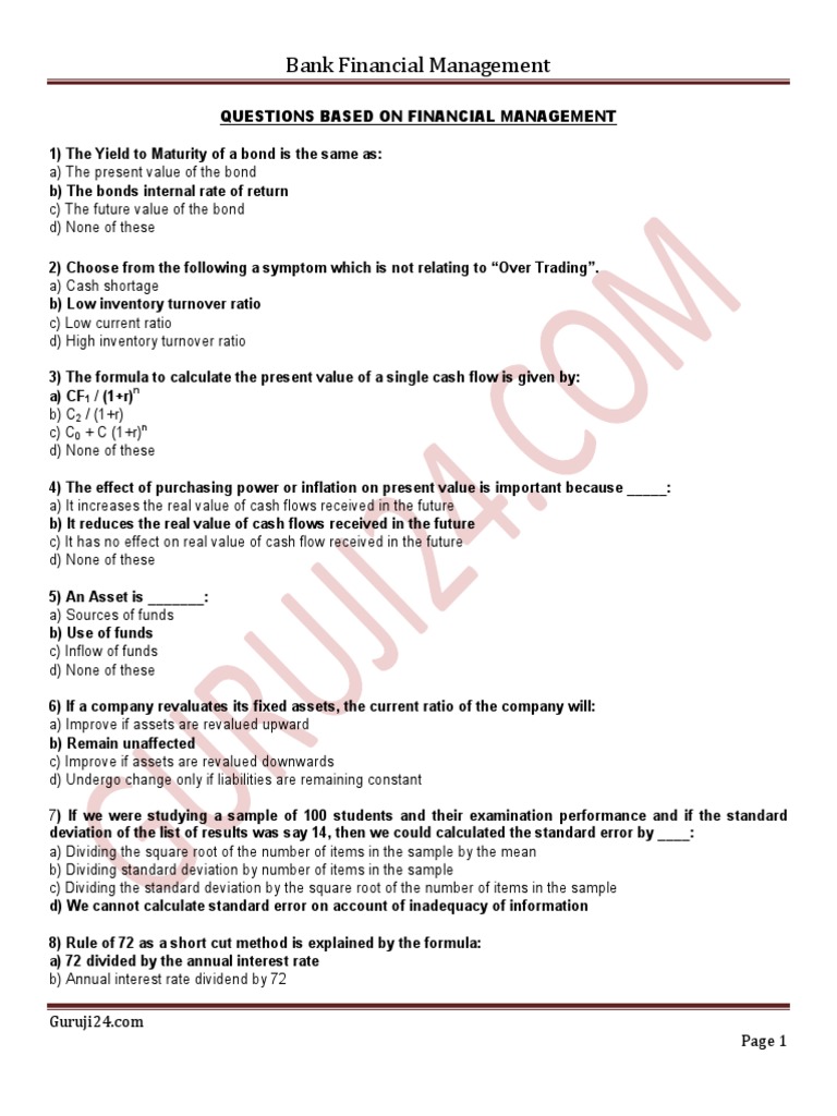 CAIIB Bank Financial Management - Questions and Answers | PDF