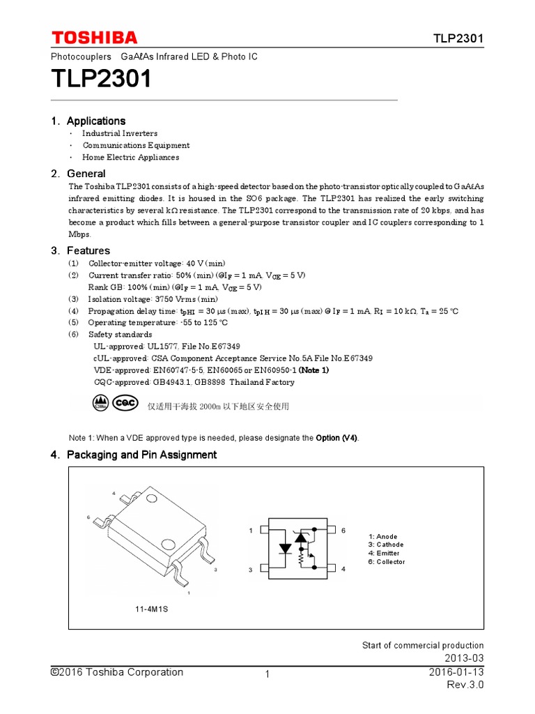 TLP2301 Datasheet en 20160113 | PDF | Soldering | Reliability Engineering