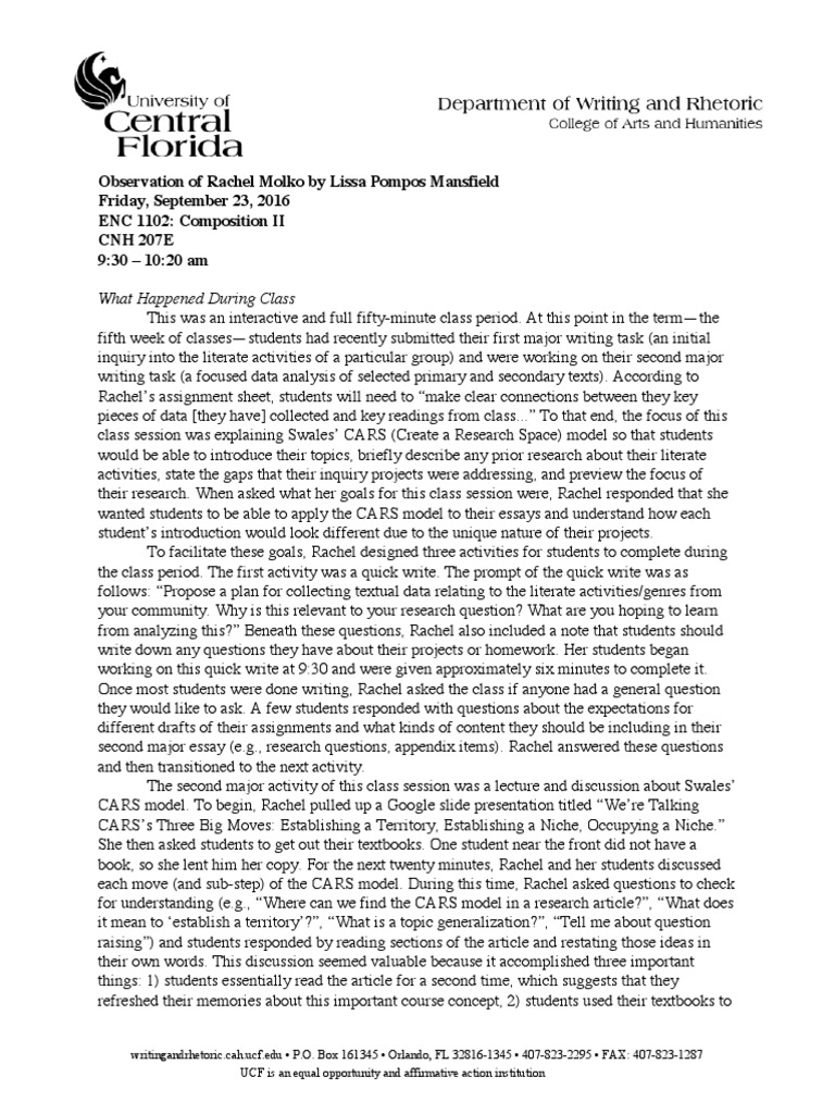 observation letter of rachel molko | Essays | Educational Psychology